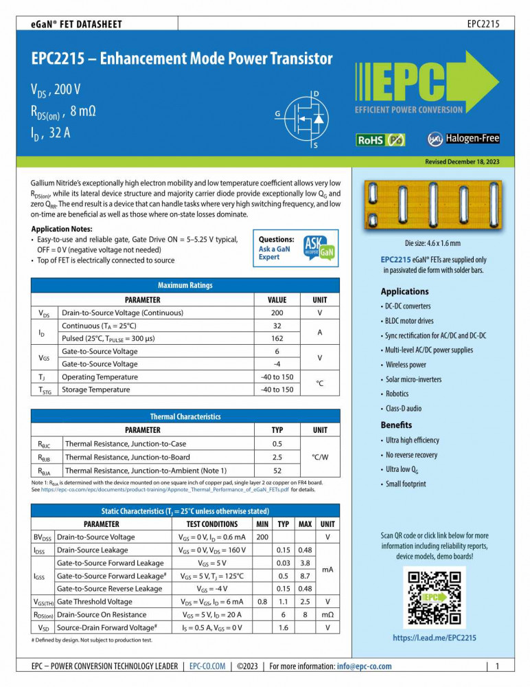 EPC2215 datasheet page 1