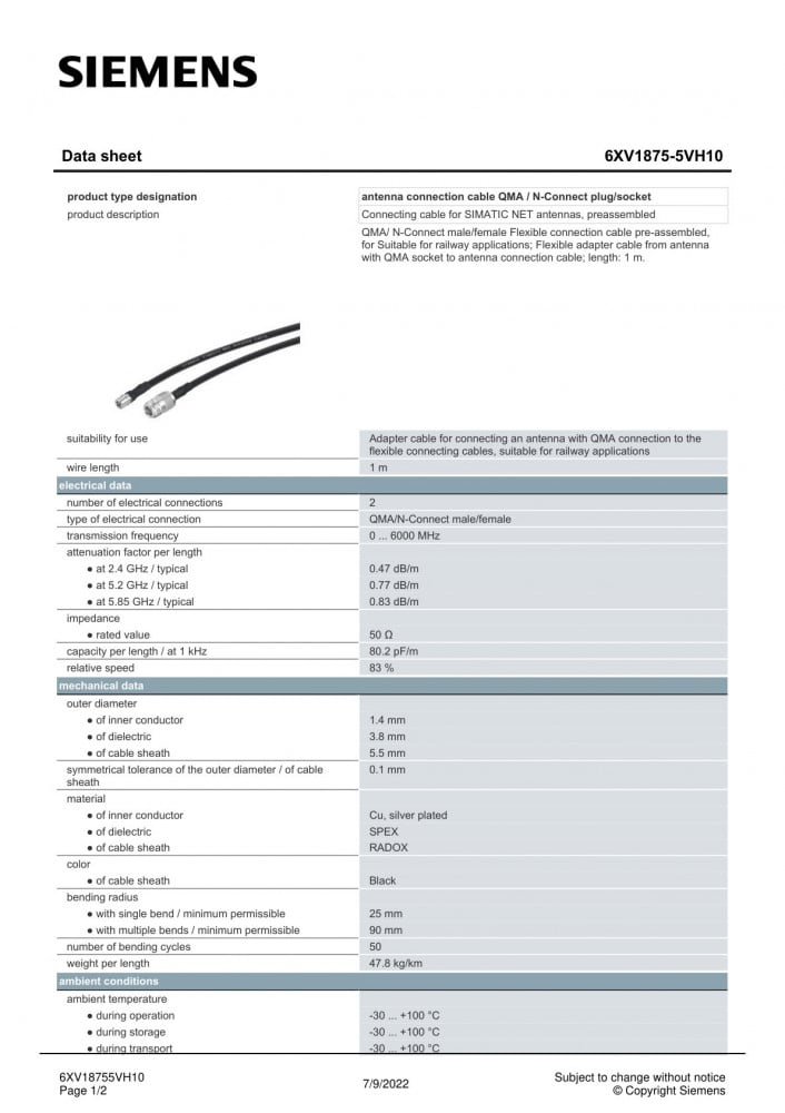 SIEMENS 6XV18755VH10 datasheet page 1