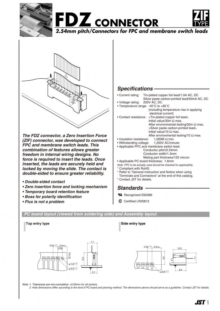 JST FDZ connector specification page