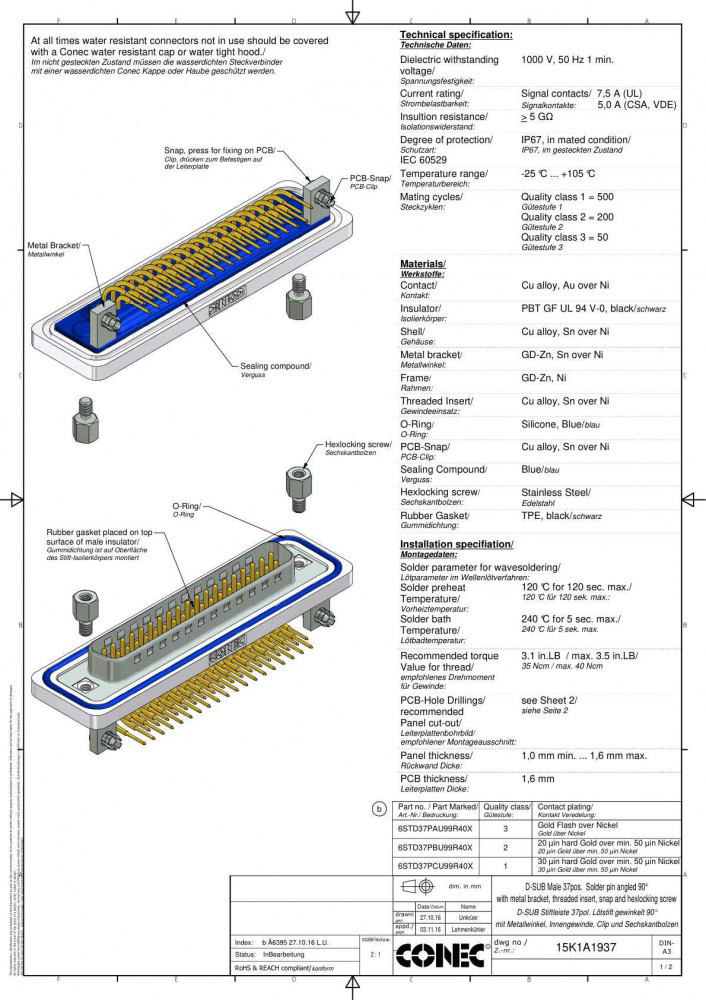 Conec 6STD37PAU99R40X technical drawing, sheet 1