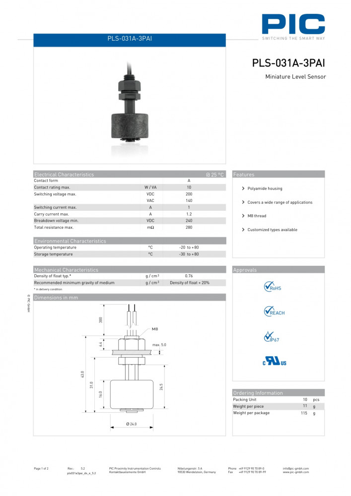 PLS-031A-3PAI product documentation page 1