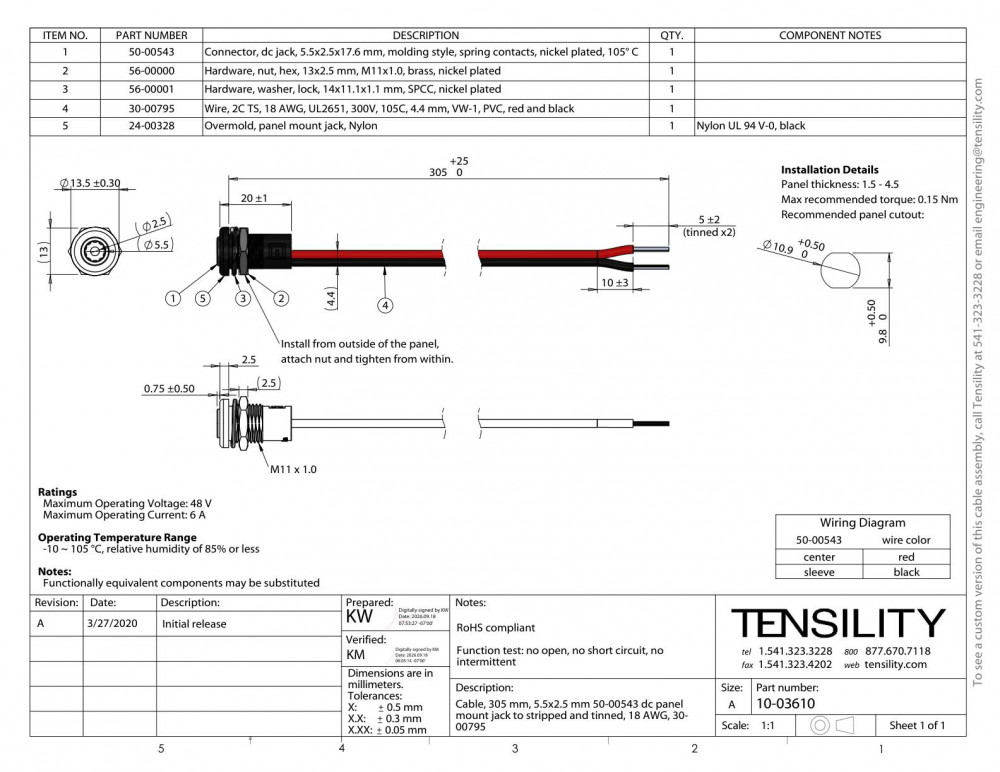 Tensility International 10-03610 product drawing