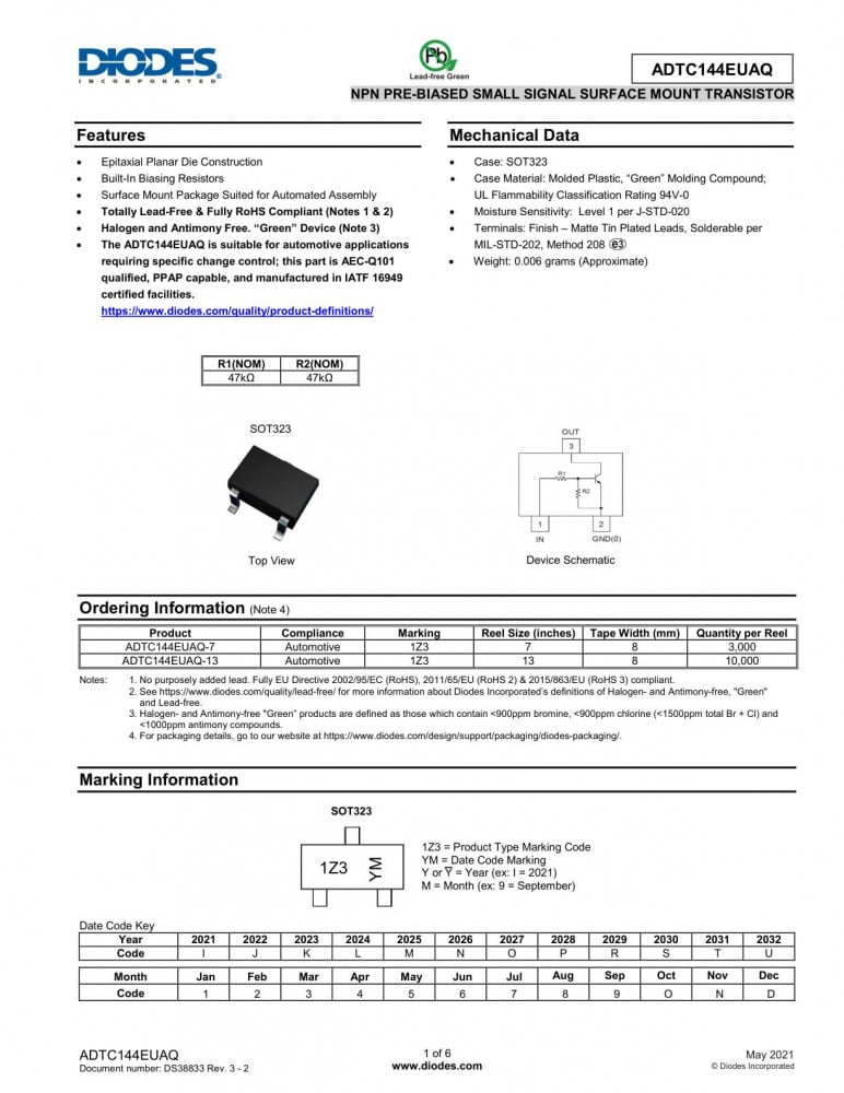 ADTC144EUAQ-13 datasheet page 1