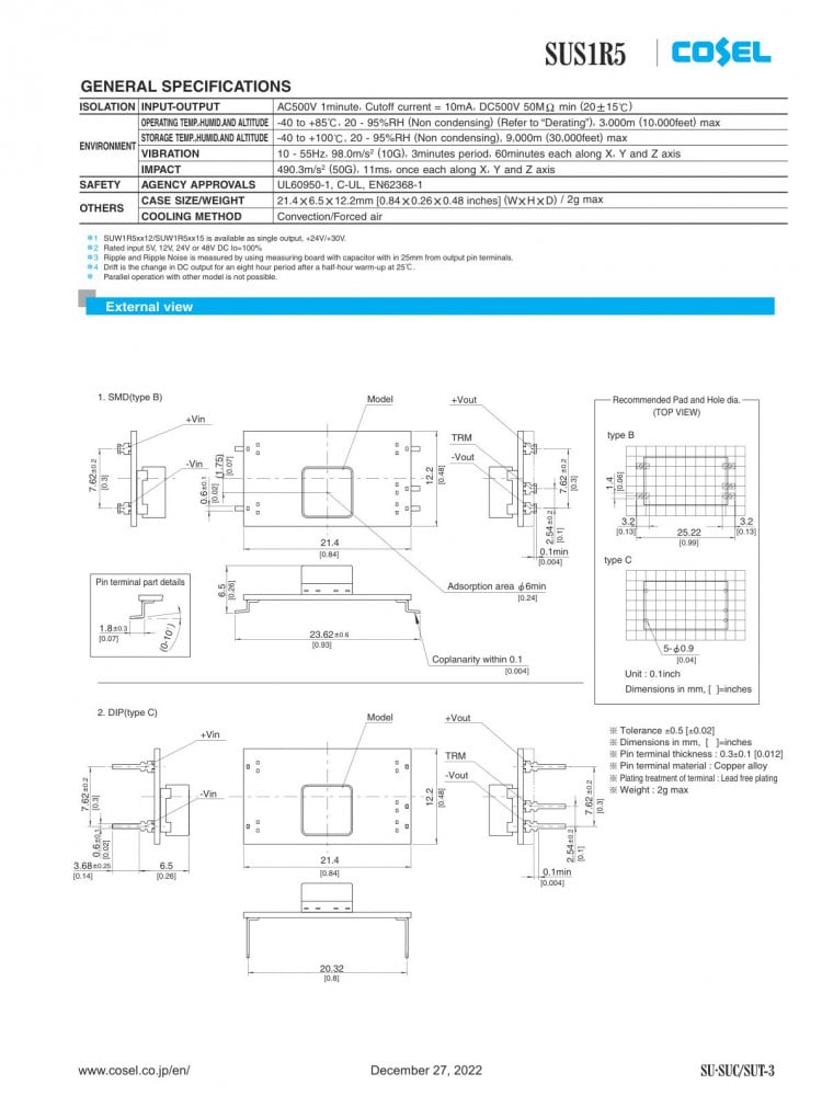 Cosel SUS series datasheet page 3