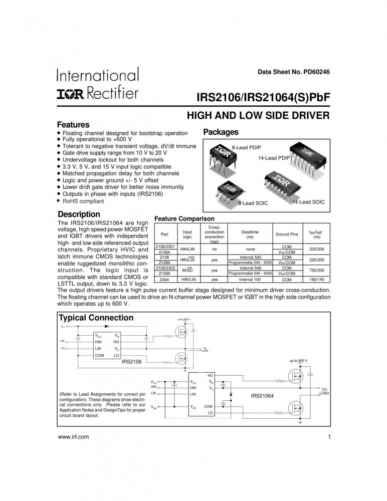 IRS2106STRPBF technical document page 1