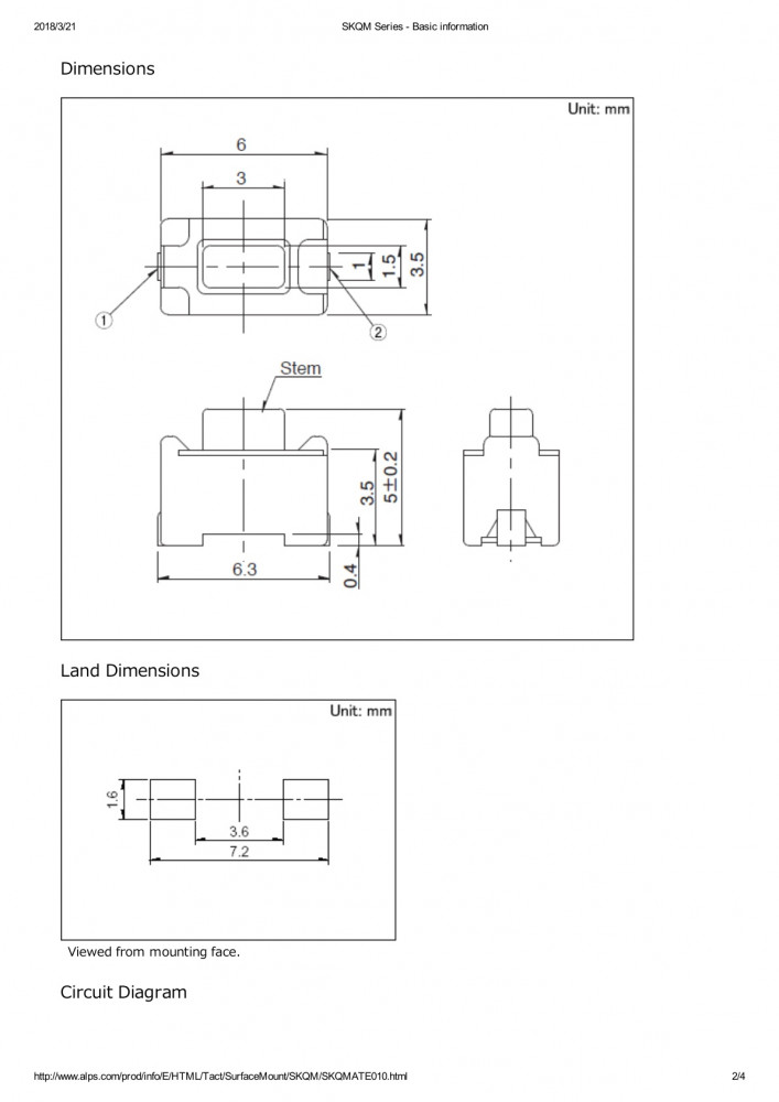 SKQMATE010 land dimensions and circuit diagram