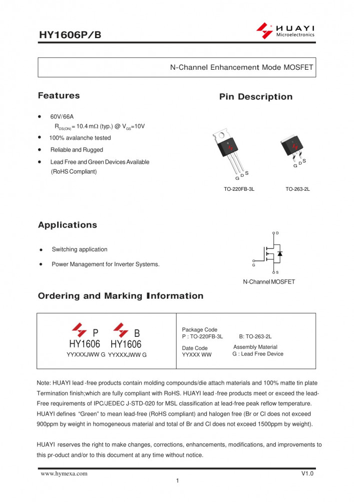 HY1606B datasheet page 1