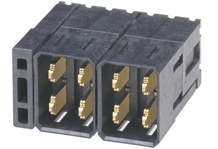 Impact 3 Pair Right-Angle Power Header, 2 Modules with Left Hold-Down, Press-Fit, Module 1: P1 & P2 Blade Length 5.70mm, Module 2: P1 & P2 Blade Length 6.90mm, LCP, Glass Filled UL94-V0, Black, Lead-Free