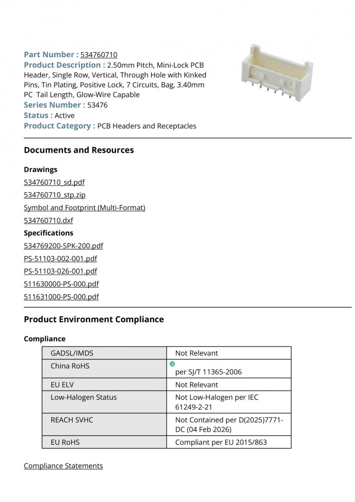 MOLEX 534760710 technical document image, page 1