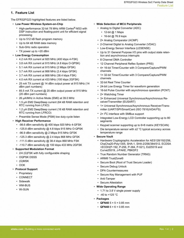EFR32FG23 datasheet page 2