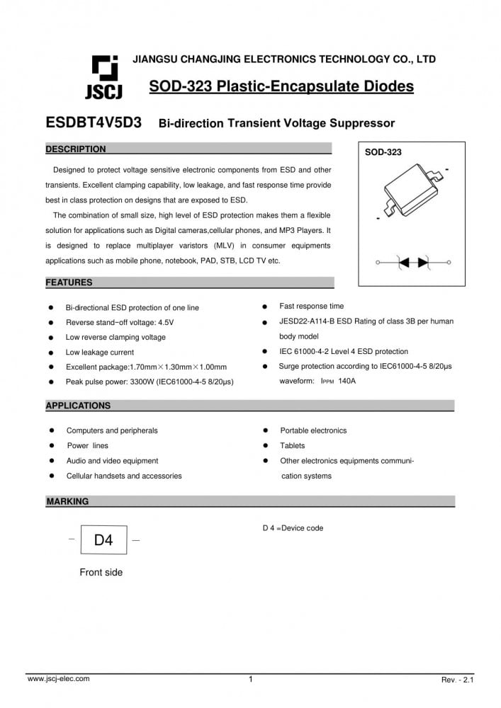 ESDBT4V5D3 datasheet page 1