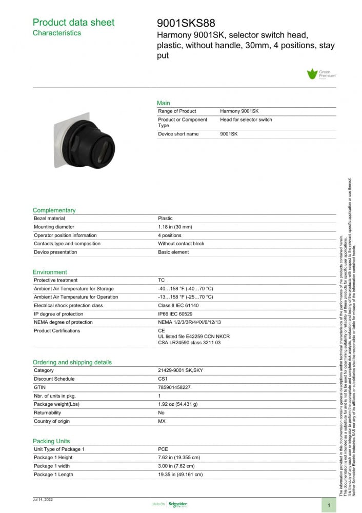 9001SKS88 technical document page 1
