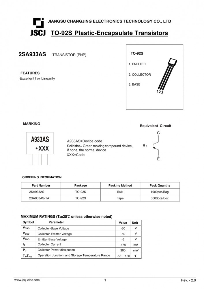 2SA933AS datasheet page 1