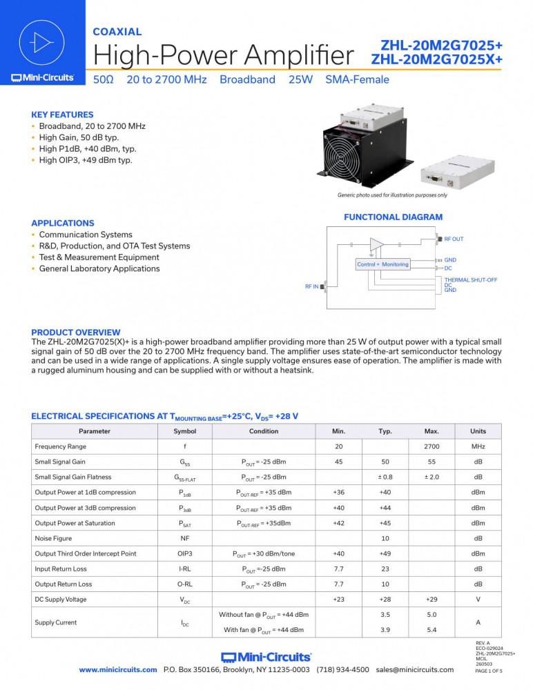 ZHL-20M2G7025X+ datasheet page 1