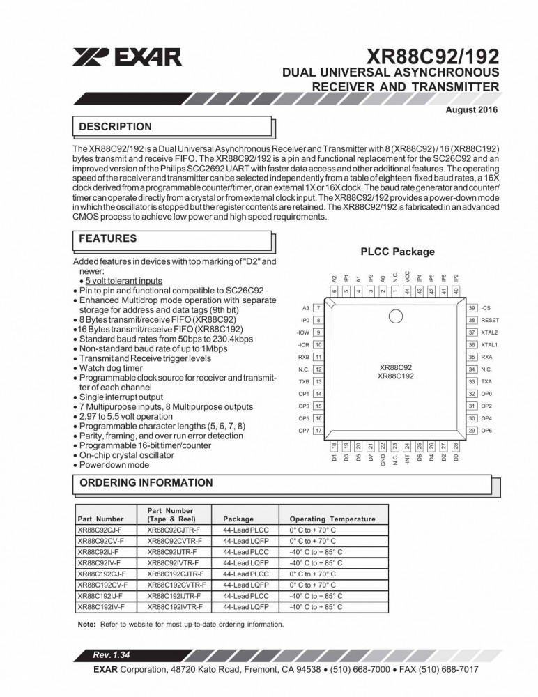 XR88C92CJ-F datasheet page 1