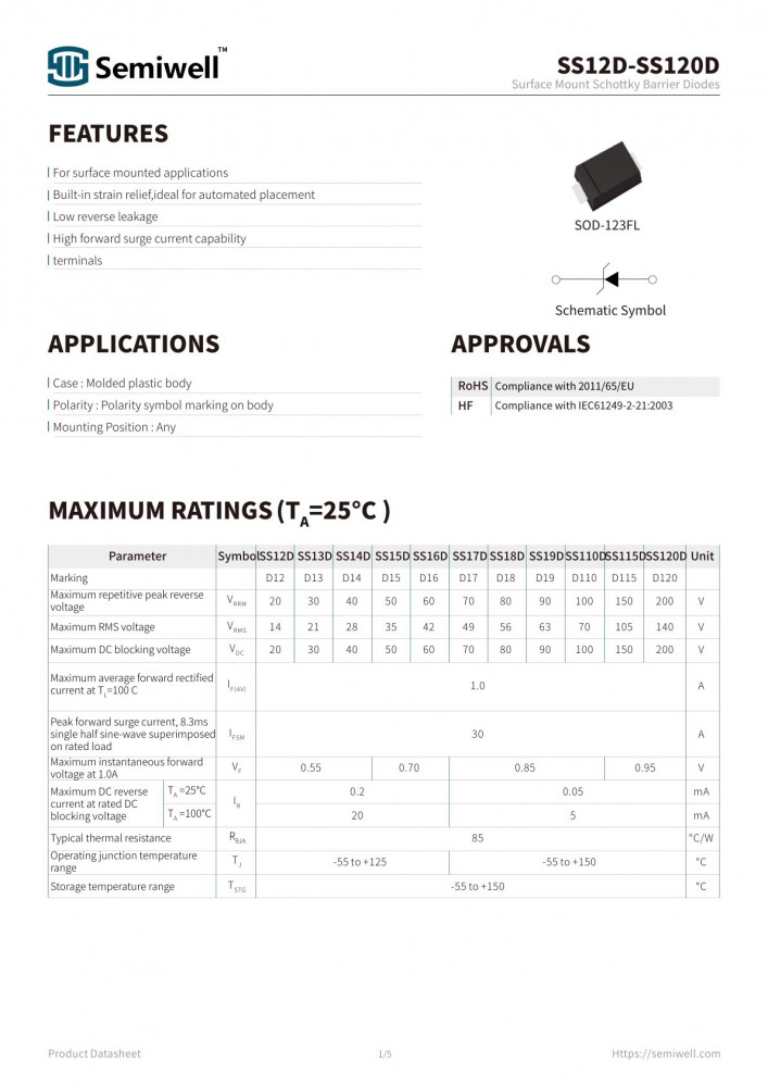 Semiwell SS16D datasheet page 1