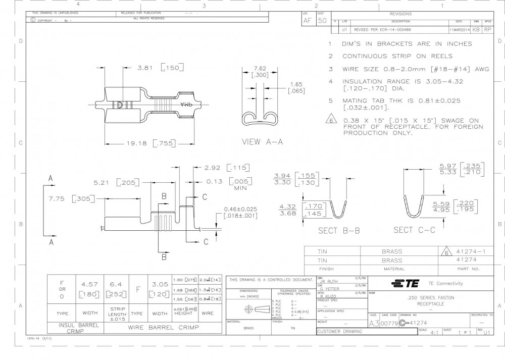 TE Connectivity 41274 technical drawing preview