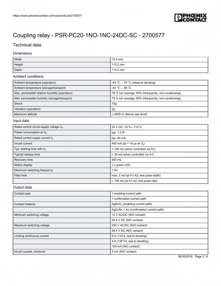 Phoenix Contact 2700577 technical document page 2