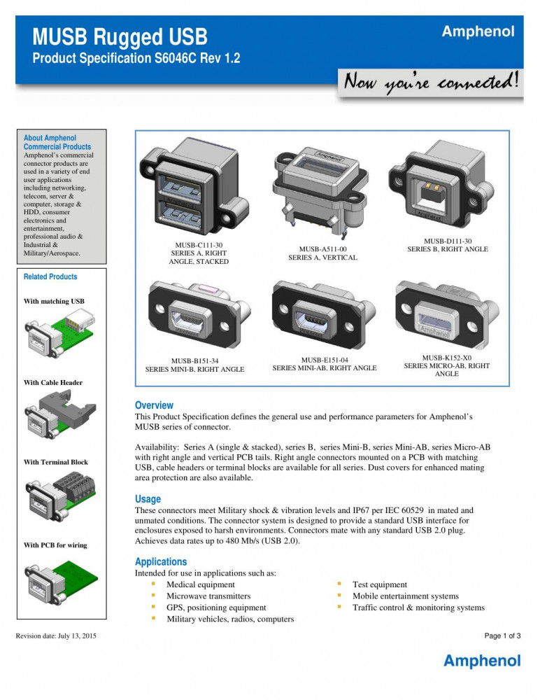 Amphenol MUSB product specification page 1