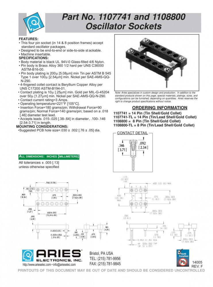 1107741 oscillator socket product document