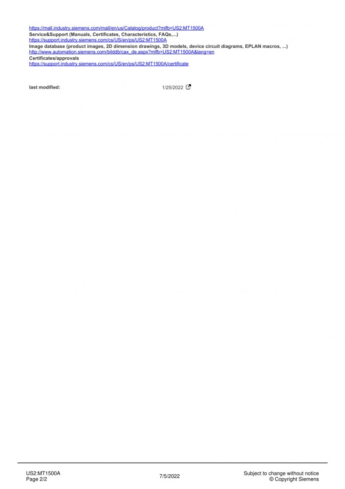 SIEMENS MT1500A datasheet page 2