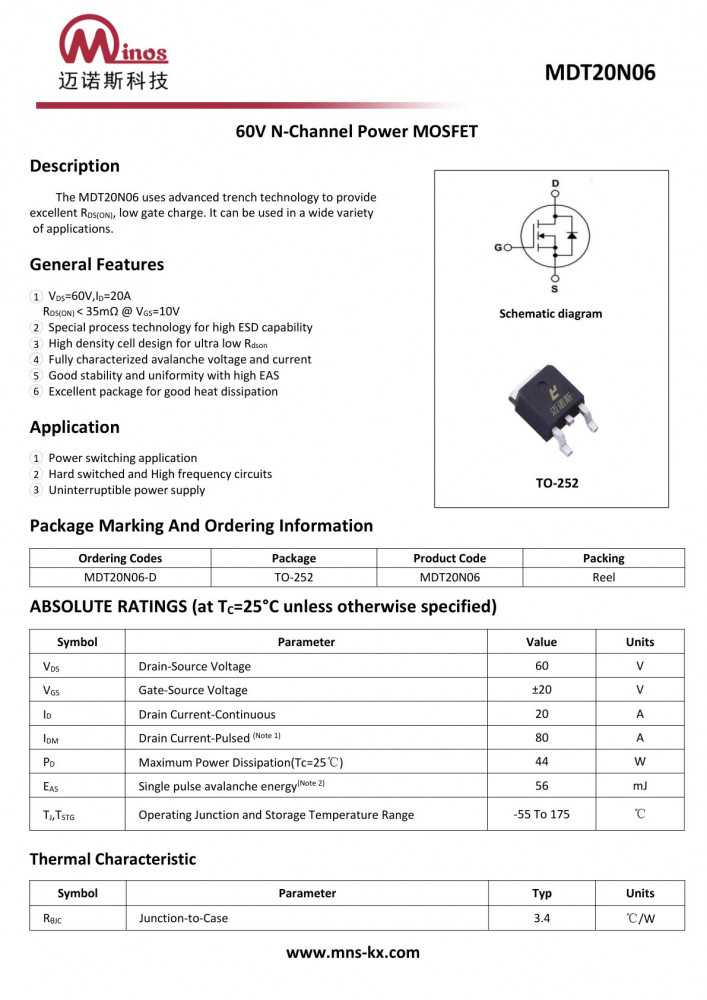 MDT20N06 datasheet page 1