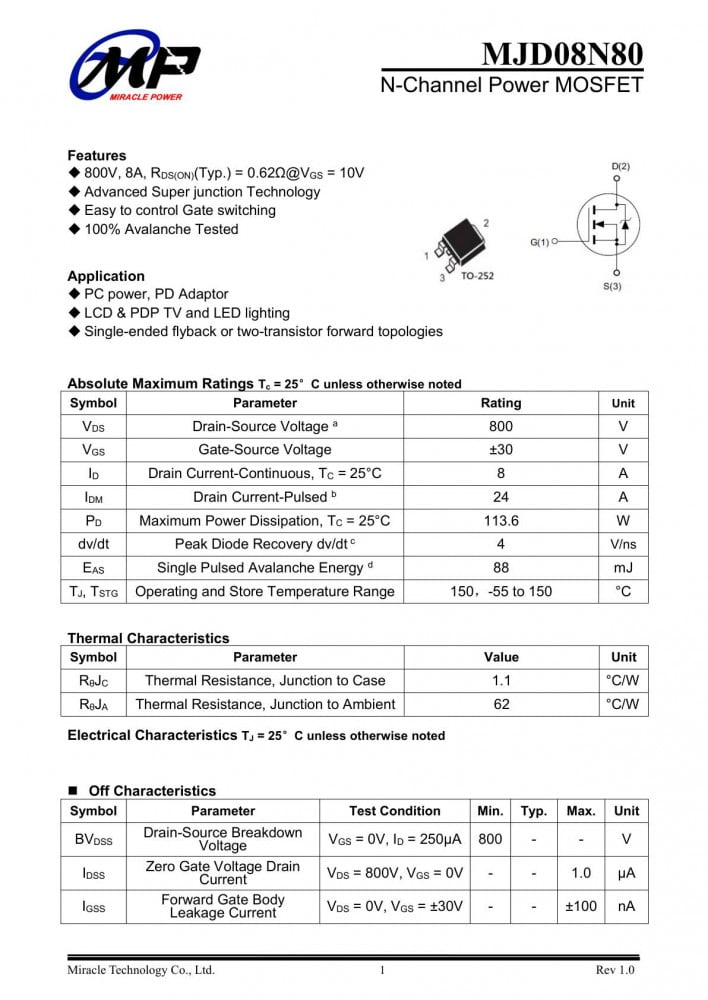MJD08N80 datasheet page 1