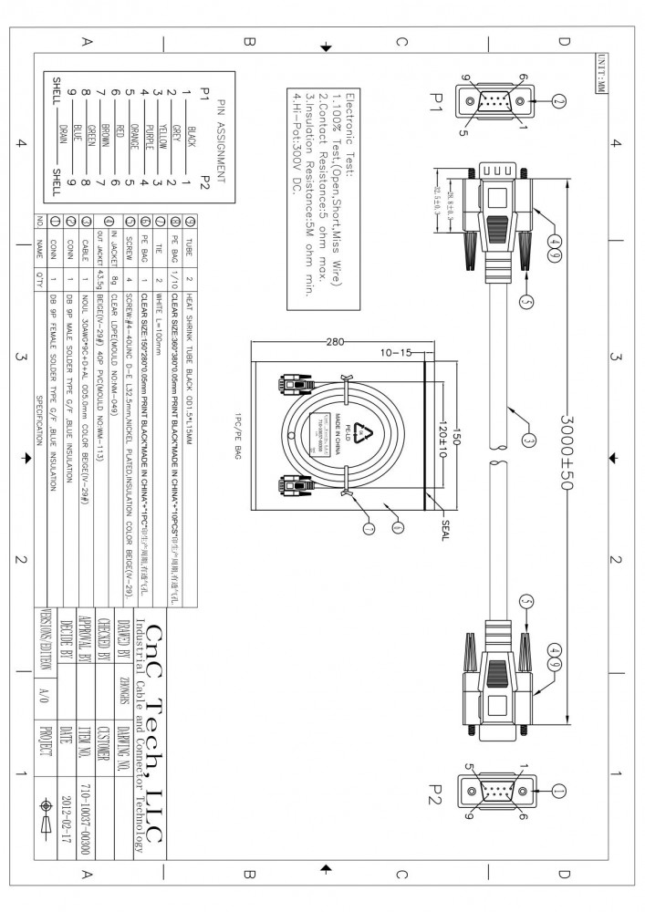 710-10037-00300 cable assembly drawing and specification