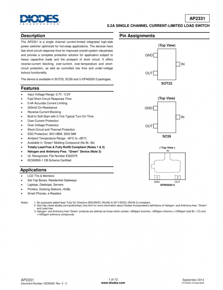 AP2331 datasheet page 1