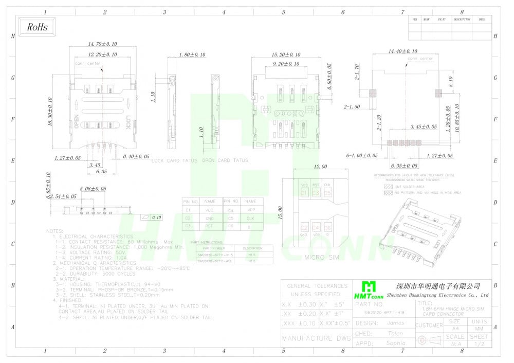 HMTCONN SIM20120-6P711-H18 drawing page 1