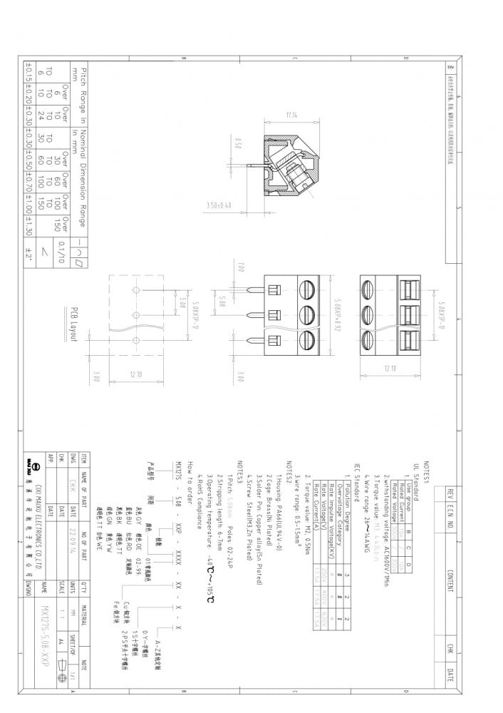 MX127S terminal block technical drawing preview