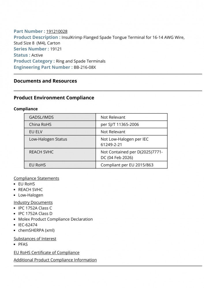 MOLEX 191210028 document preview, page 1