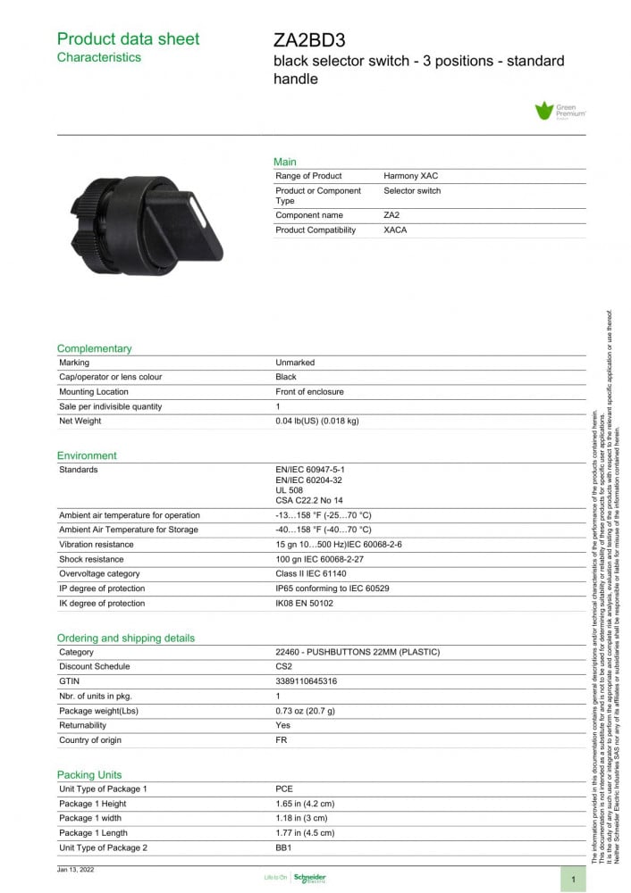 ZA2BD3 technical document page 1