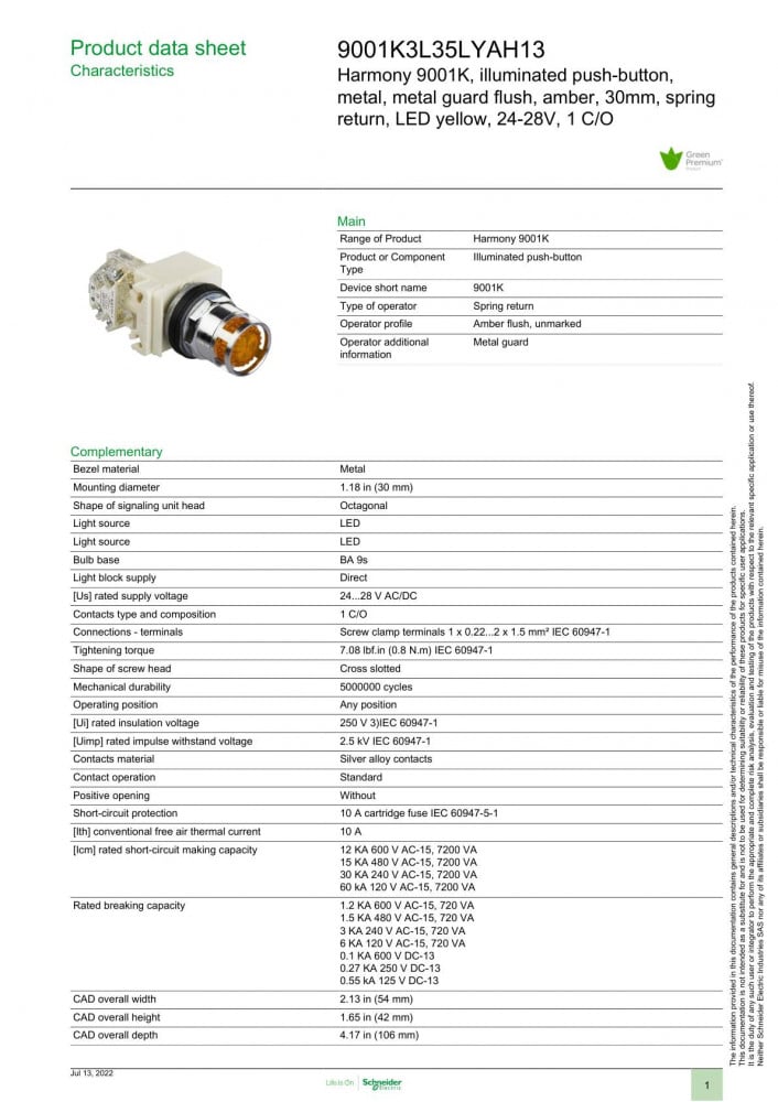 9001K3L35LYAH13 technical document page 1