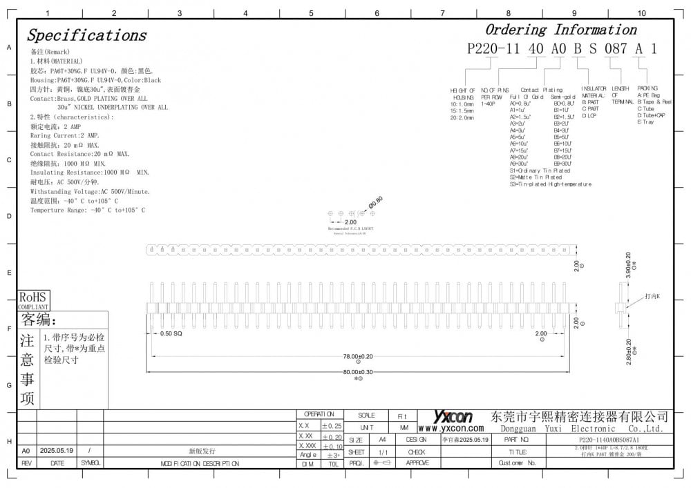 Yxcon P220-1140A0BS087A1 technical document page
