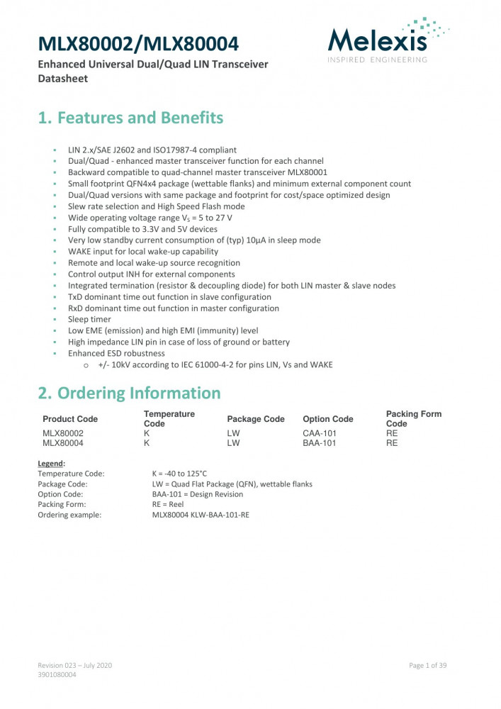 MLX80002 datasheet page 1