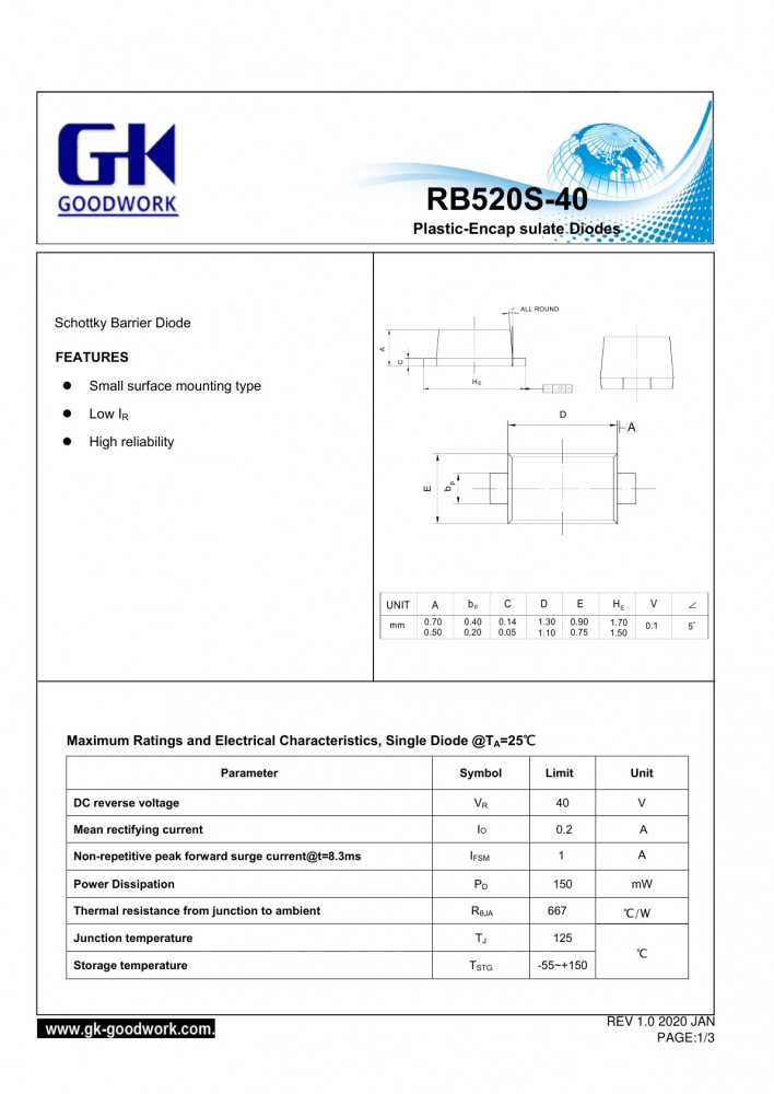 RB520S-40 datasheet page 1