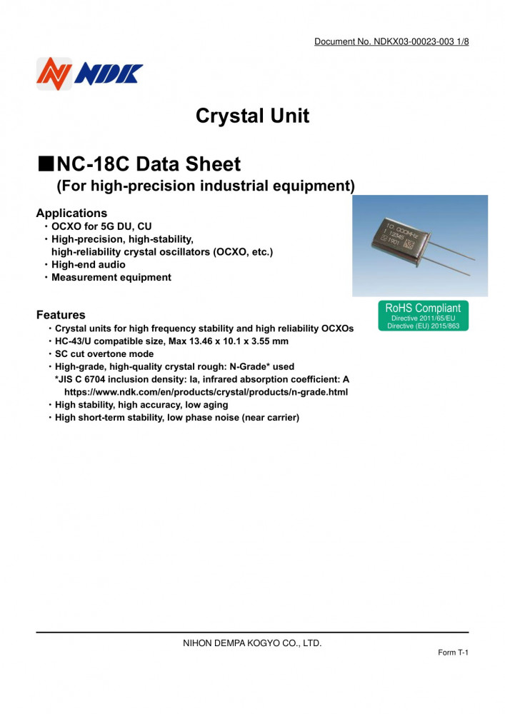 NC-18C datasheet page 1