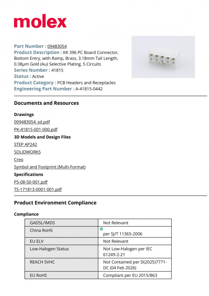Molex KK 396 technical document preview, page 1