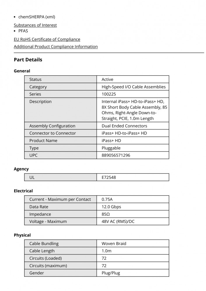 Molex Internal MiniSAS HD short-body cable assembly specification page 2