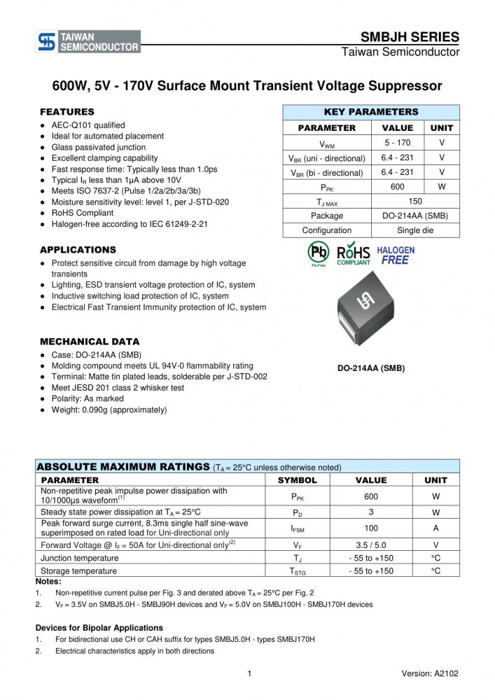 SMBJ36H datasheet page 1
