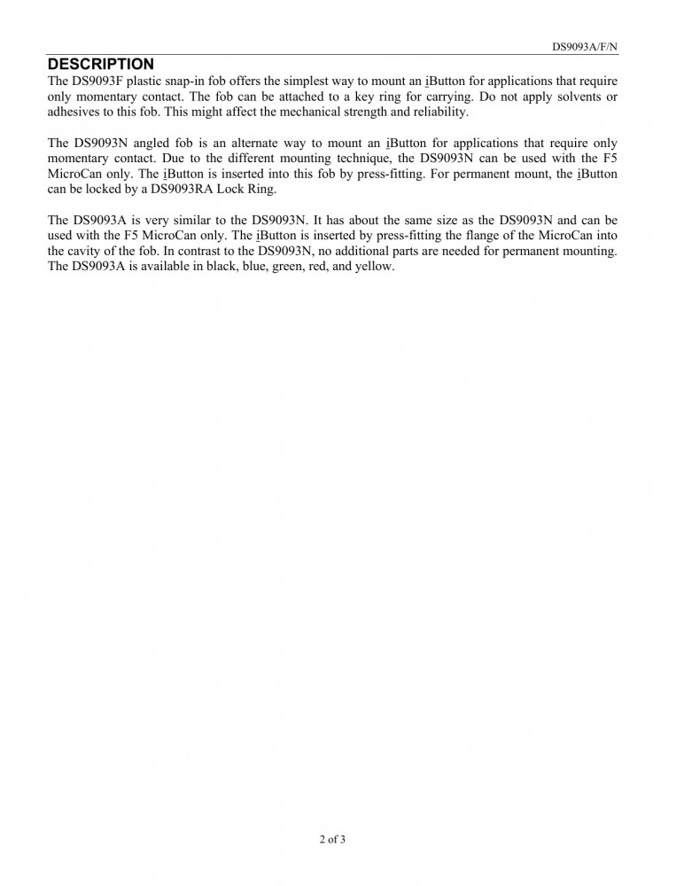 DS9093F+ product documentation page 2