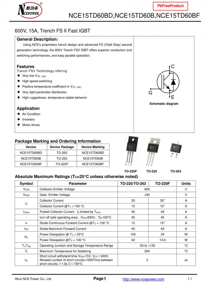NCE15TD60BD datasheet page 1