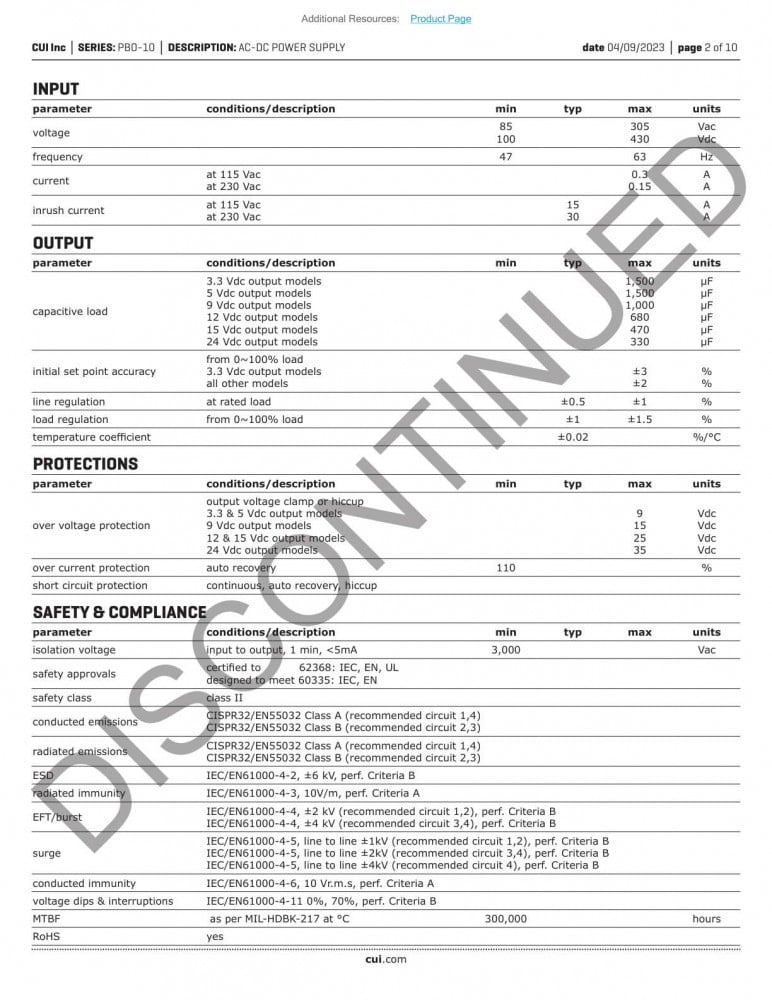 CUI PBO-10 datasheet page 2