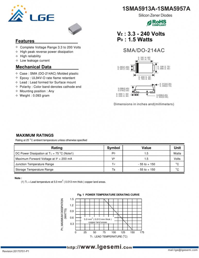 LGE 1SMA5918A datasheet page 1