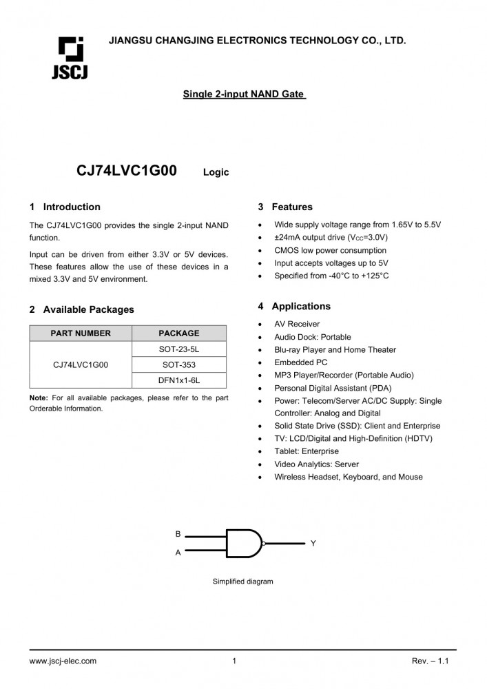 CJ74LVC1G00R5N datasheet page 1