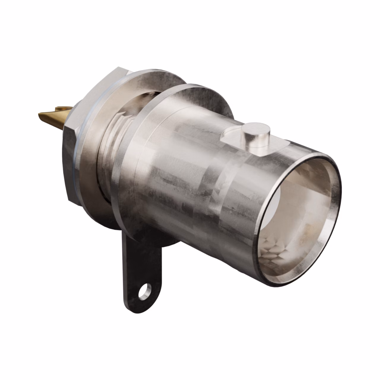 BNC Jack, Straight, Bulkhead Receptacle, Solder Cup Contact, Brass Body, Nickel (Ni) Plated, with Ground Lug, 50 Ohms for sale