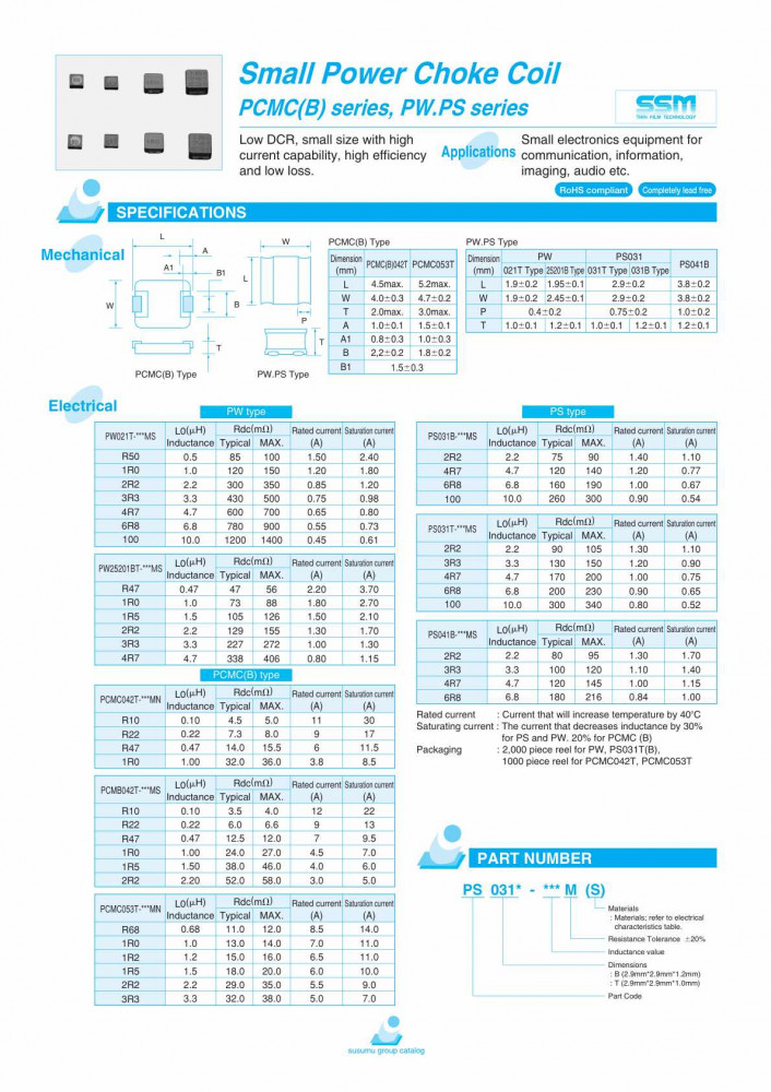 SUSUMU PCMC042T power inductor technical document preview