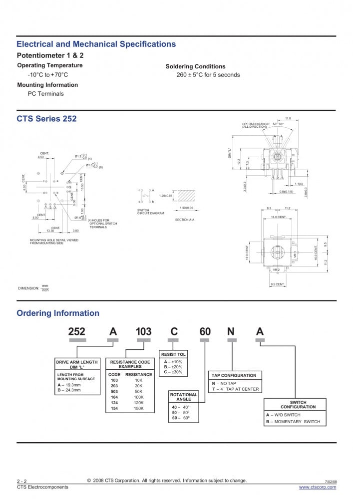 CTS Series 252 datasheet page 2