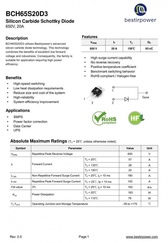 BCH65S20D3 datasheet page 1